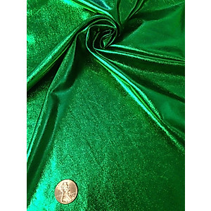 Metallic Shiny All Over Foil Stretch Polyester Spandex Fabric by The Yard (Emerald)