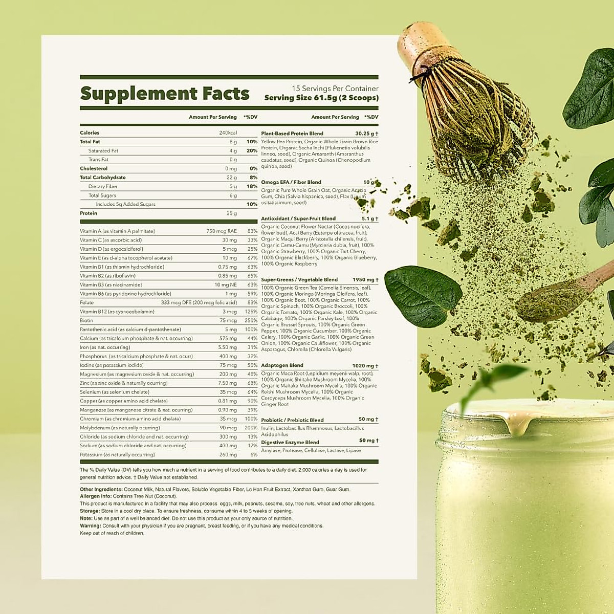 Ka'Chava Ka’Chava All-In-One Nutrition Shake Blend, Matcha, 85+ Superfoods, Nutrients & Plant-Based Ingredients, 26 Vitamins and Minerals, 25g Plant-Based Protein, 2lb