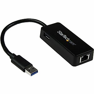 StarTech.com USB 3.0 Ethernet Adapter - USB 3.0 Network Adapter NIC with USB Port - USB to RJ45 - USB Passthrough (USB31000SPTB), Black, 0.7" x 1.4" x 5" x 5"