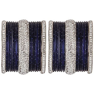 Efulgenz Indian Bangle Set for Women Cz Crystal Rhinestone Silver Bridal Bangles Set Plain Metal Bangles Bracelet Jewelry for Women Colored Bangle Sets Wedding Bangles Bollywood Style Fashion Jewelry