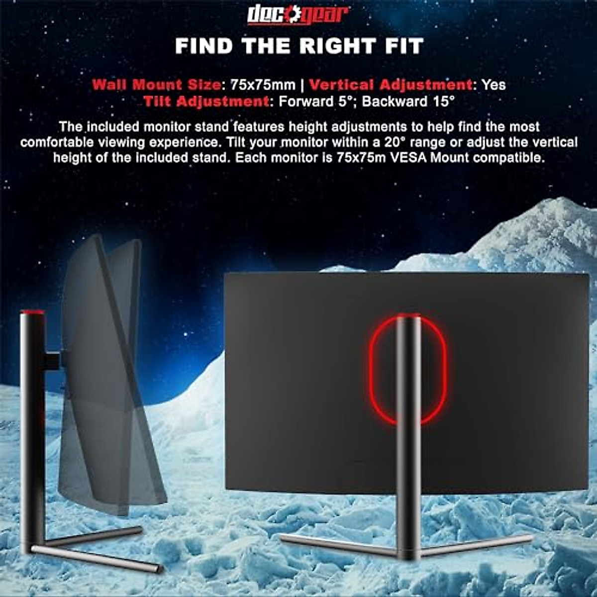 Deco Gear 32" Curved Gaming Monitor 1920x1080 with 3000:1 Contrast Ratio, 75 Hz Refresh Rate, 6ms Response Time, 16:9 Aspect Ratio, 103% sRGB Area Ratio