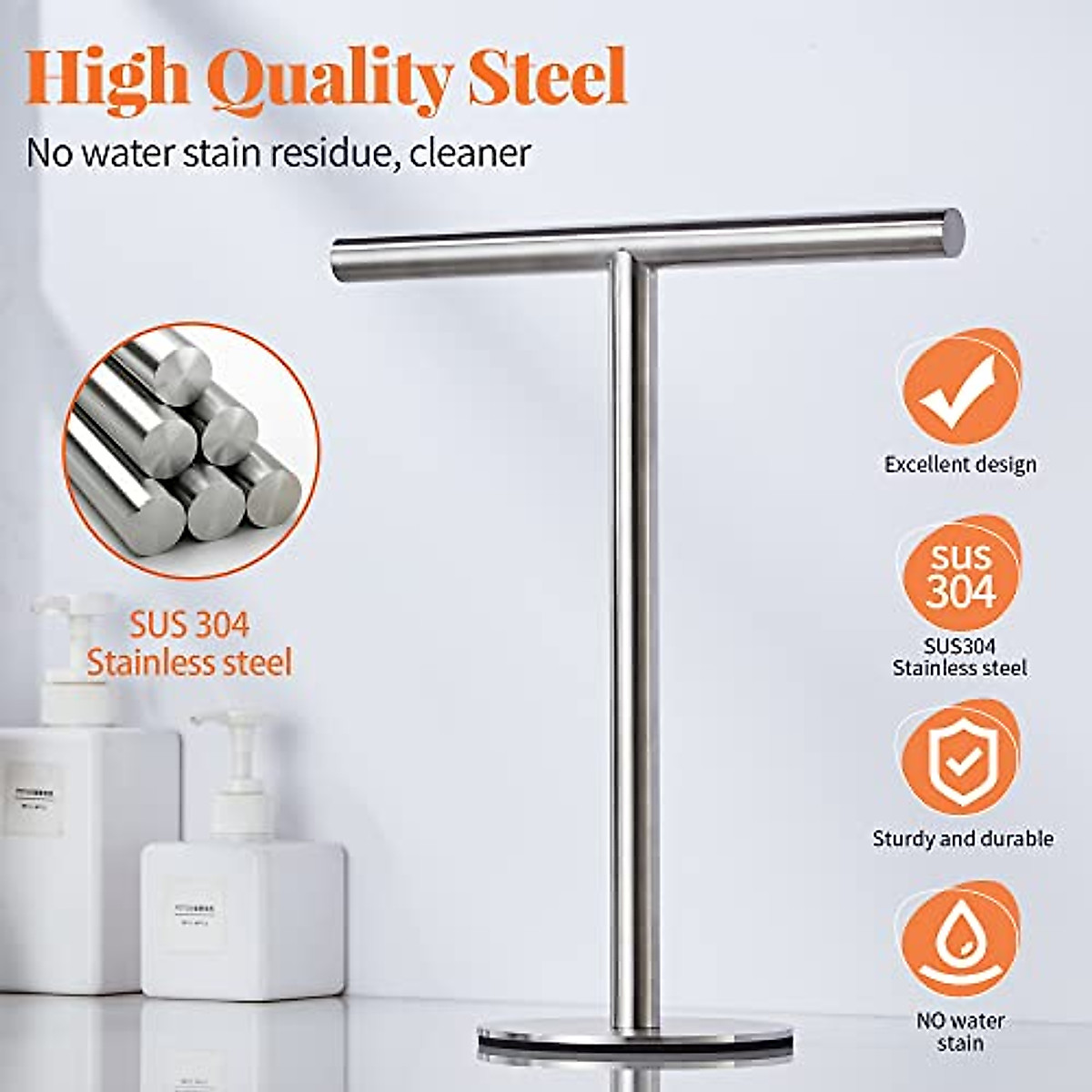 Bathroom Hand Towel Holder Stand，T-Shape Hand Towel Holder Stand SUS304 Stainless Steel for Bathroom，Kitchen or Vanity Countertop(2Pack)