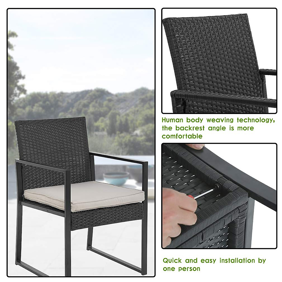 FDW Outdoor Patio Furniture Set,3 Pieces Wicker Modern Bistro Set Conversation Sets with Coffee Table for Yard and Bistro