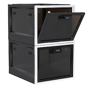 Gemaxvoled 2 Pack Medicine Lock Box, Large Capacity Premium Material Lockable Storage Bin Organizer Box for Safe Medication/Fridge Food/Snacks/Phone/Tablet Jail(Black)
