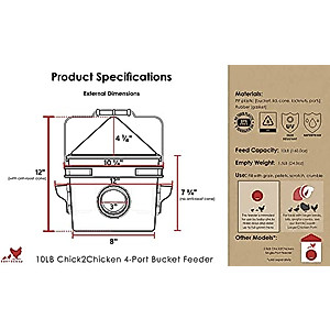 RentACoop Chick2Chicken 10lb Feeder & 2 Gal Waterer Set with Gravity Feed Refill & Auto-Fill Cups - BPA-Free Food & Water Buckets for Up to 20 Chicks or 12 Adult Chickens