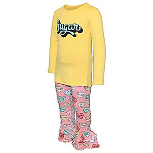 Unique Baby 2 Piece Girls Double Ruffle Leggings and Long Sleeve Shirt Clothes Set Kid and Toddler Girl Valentines Day Outfit (9 Years, Sugar)