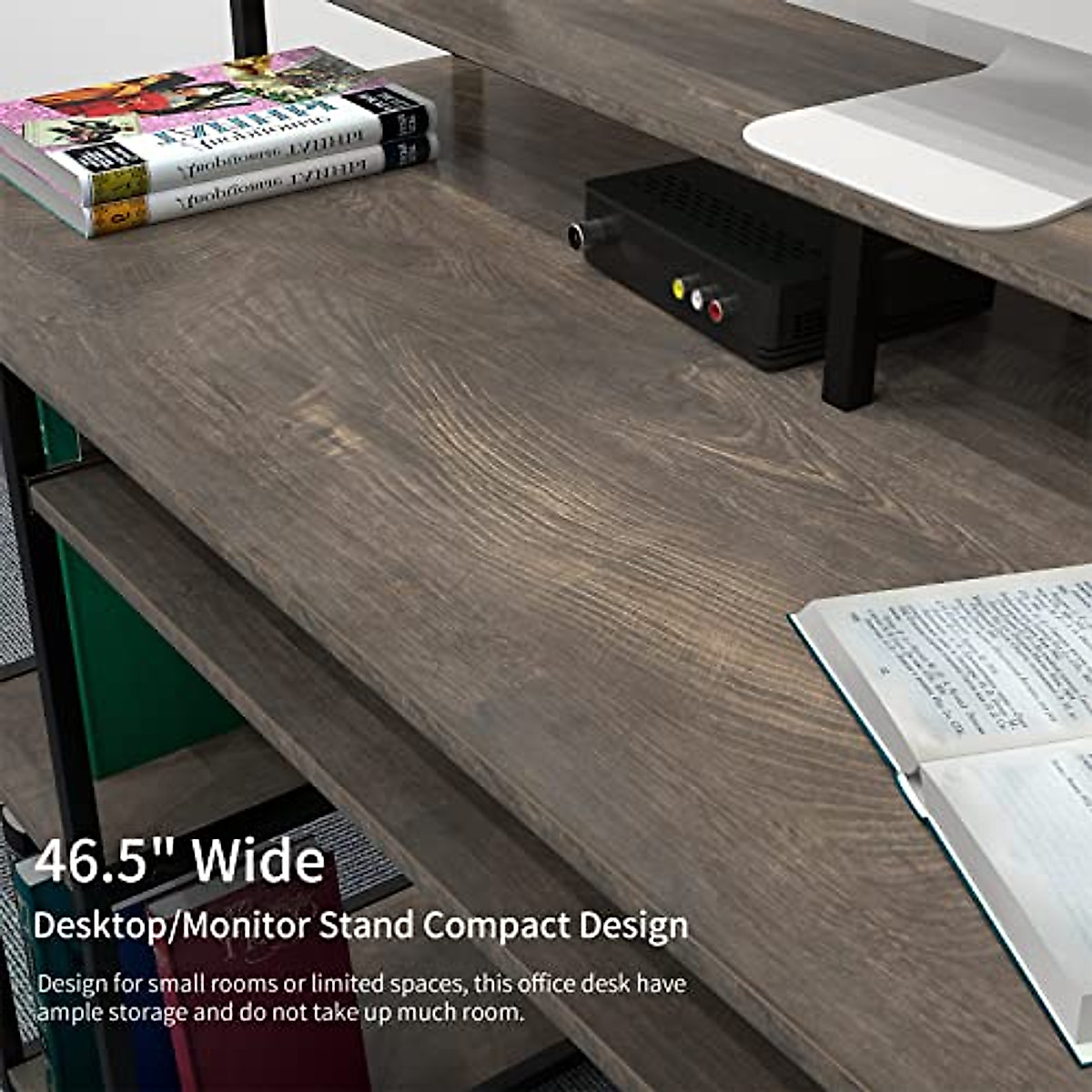 TOPSKY Compact Computer Desk with Storage Shelves/Keyboard Tray/Monitor Stand Study Table for Home Office (46.5x19 inch, Espresso Gray)