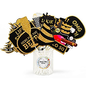 Adult 50th Birthday Photo Booth Props(41Pcs) for Her Him Cheers to 50 Years Birthday Party, Gold and Red Decorations, 50th Happy Birthday Party Supplies for Men Women