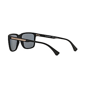 Emporio Armani Men's EA4047 Square Sunglasses, Rubber Black/Grey Polarized, 56 mm