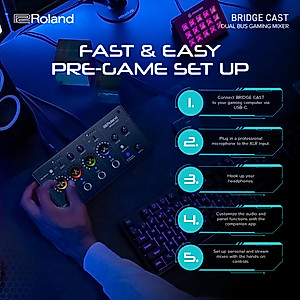 Roland BRIDGE CAST Dual Bus Gaming Mixer | Professional Audio Streaming Interface and Mixer for Online Gamers | 32-Bit Hardware DSP | USB-C Windows and Mac Connectivity | XLR Input for Microphones