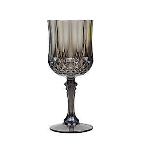 Efavormart 6 Pack | 8oz Black Crystal Cut Reusable Plastic Wine Glasses, Disposable Cocktail Goblets