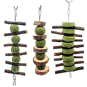 MYYZMY 3 Pcs Bunny Chew Toys, Rabbit Chew Toys for Teeth Grinding, Natural Organic Apple Wood Stick for Improve Rabbits Guinea Pigs Hamsters Dental Health