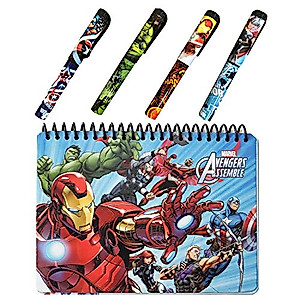 Marvel Avengers Metal Tin Pencil Case, Notebook and 4 Superhero Pens Set- Marvel Avengers Spiral Notebook, Hard Back, Iron Man, Captain America, Thor, Hulk and Black Widow School Supplies Accessories
