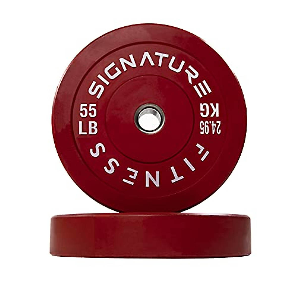 Signature Fitness 2" Olympic Bumper Plate Weight Plates with Steel Hub, 55LB Single, Colored