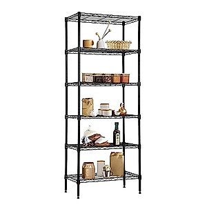 YYkokocat 6-Tier Wire Shelving Unit Detachable Storage Shelves with 8 Adjustable Feet 59" H x 23" x 14" Kitchen Storage Rack Adjustable Metal Shelf for Pantry Closet, 900LB Capacity, Black