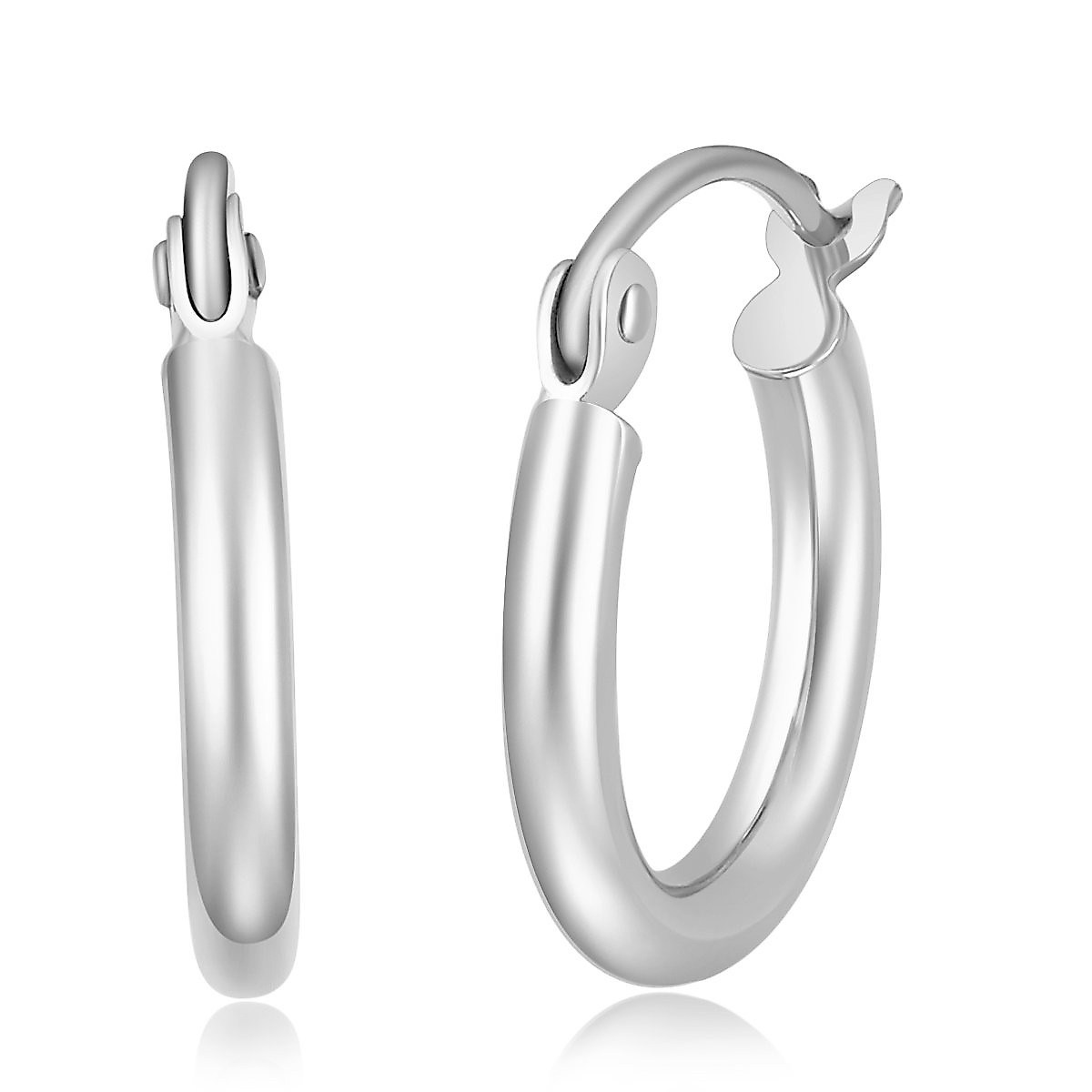 14k REAL White Gold 2mm Thickness Hinged Hoop Earrings (13 x 13 mm)