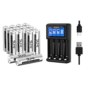 SUKAI AA Rechargeable Batteries 16 Pack, 1.2V 2800mAh AA Batteries with Battery Charger for AA AAA Batteries