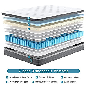 TeQsli Twin Mattress, 12 Inch Gel Memory Foam Hybrid Mattress Twin Size Pocket Springs Mattress with Motion Isolation & Pain Relief, Medium Firm Support, CertiPUR-US