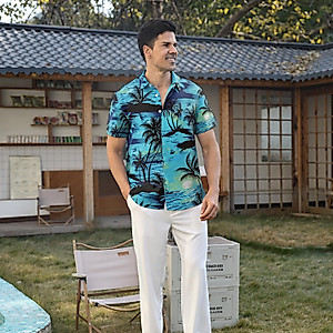 Rioofinx Hawaiian Shirt for Men Sleeves Printed Casual Button Down Summer Beach Dress Shirts Green