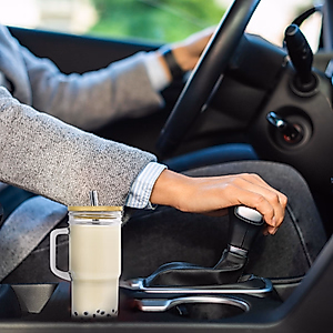 CHLJAR 4Pcs Glass Cups with Lids and Straws, 24oz Mason Jar Iced Coffee Cup Drinking Jars Glasses Tumbler with Handle Bamboo Lids Wide Mouth Travel Mug for Bubble Tea, Iced Coffee, Smoothie, Beer