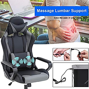 Gaming Chair Office Chair Desk Chair with Lumbar Support Arms Headrest High Back PU Leather Ergonomic Massage Racing Chair Rolling Swivel Executive Adjustable Computer Chair for Adults Girls(Grey)