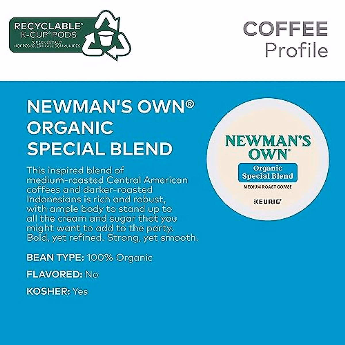 Newman's Own Organics Special Blend Keurig Single-Serve K-Cup Pods, Medium Roast Coffee, 12 Count
