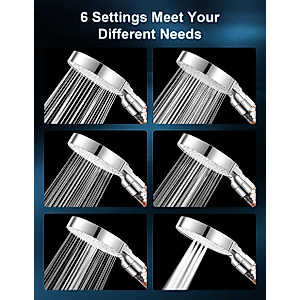 ODMJ Filtered Shower Head, High Pressure Shower Head with 6 Settings, Handheld Shower Head with 59" Hose and Bracket, Shower Head Filter for Hard Water, Water Saving Spray Soft Spa Shower Head