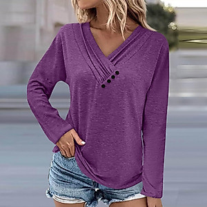 Womens Fall Fashion 2024 Workout Tops for Women T Shirts for Women Uv Protection Shirts for Women Long Sleeve Shirts for Women Dressy Comfy Shirts for Women Cream Shirt Women（4-Dark Purple,Small）