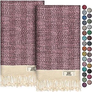 EPHESUS TOWELS Hand Towels - Set of 2 | 18" x 30" - Decorative Turkish Hand Towel for Bathroom, Kitchen, Guest, Face, Hair, Tea, Dishcloth (Herringbone, Pink)