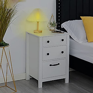 Nightstand with Charging Station, End Table, Side Table with 3 Storage Drawers for Small Space, Flip Top Bedside Table with USB Ports and Outlets for Bedroom, Living Room, Easy Assembly, White