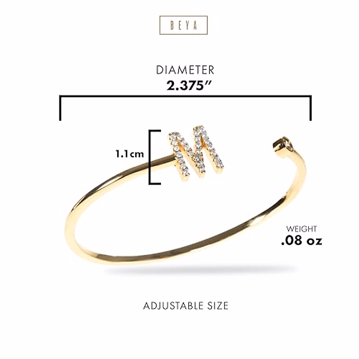beya LUX Gold Bangle Bracelets for Women – Gold Initial Bracelet with Letter Charm – 18K Gold Plated Bracelets for Women – Chic and Dainty with Cubic Zirconia Stones - Letter C