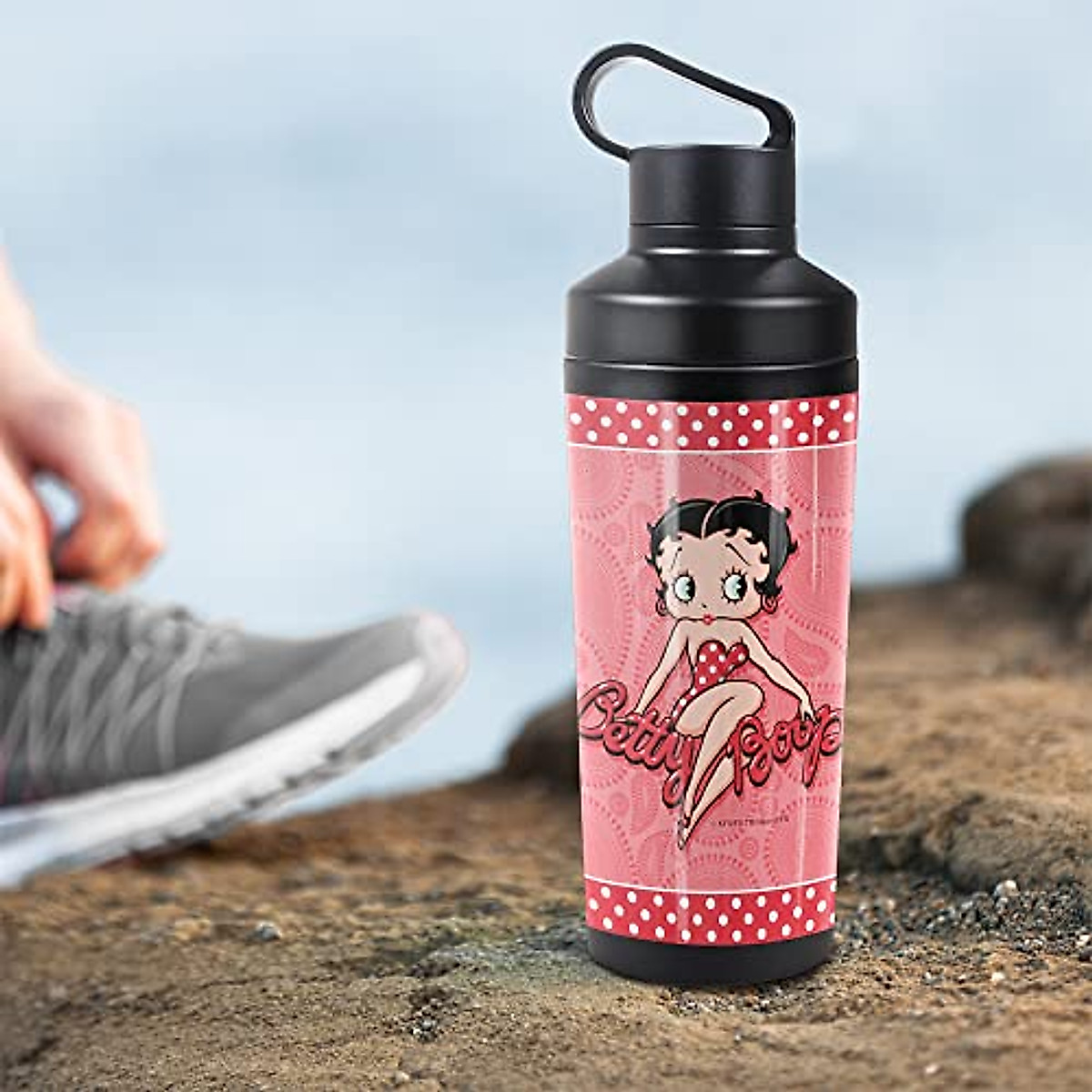 Betty Boop OFFICIAL Paisley Dots 18 oz Insulated Water Bottle, Leak Resistant, Vacuum Insulated Stainless Steel with 2-in-1 Loop Cap