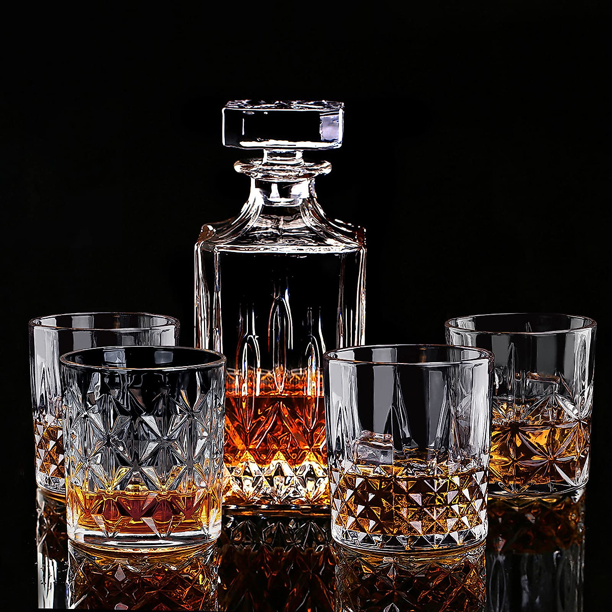 CREATIVELAND Double Old Fashioned Glasses Set of 4 Vintage Crystal Clarity Vintage Whiskey 11.83oz | 350ml Gifts for Dad for Scotch, Cocktail, Rocks, Bourbon, Home Bar Whiskey Glass Set