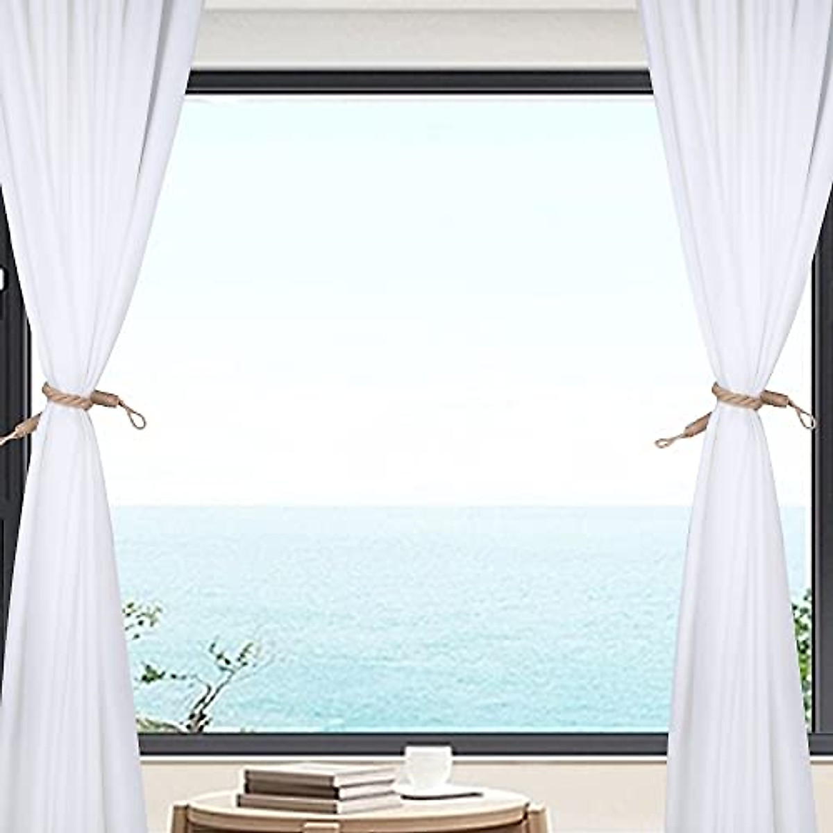 OCIOLI 2 Pieces Curtain Tiebacks Curtain Holdbacks Curtain Ties with Twisted Hemp Rope Decorative Handmade Tie Backs Curtain Holders Curtain Tie Backs for Curtains (Khaki, 2)