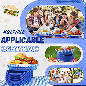 Uiifan 24 Pcs Fast Food Baskets with 100 Deli Liners Deli Food Baskets 10.5 x 7 Inch Serving Burger Chip Trays for Hot Dog Hamburger Bread Picnic(Blue)