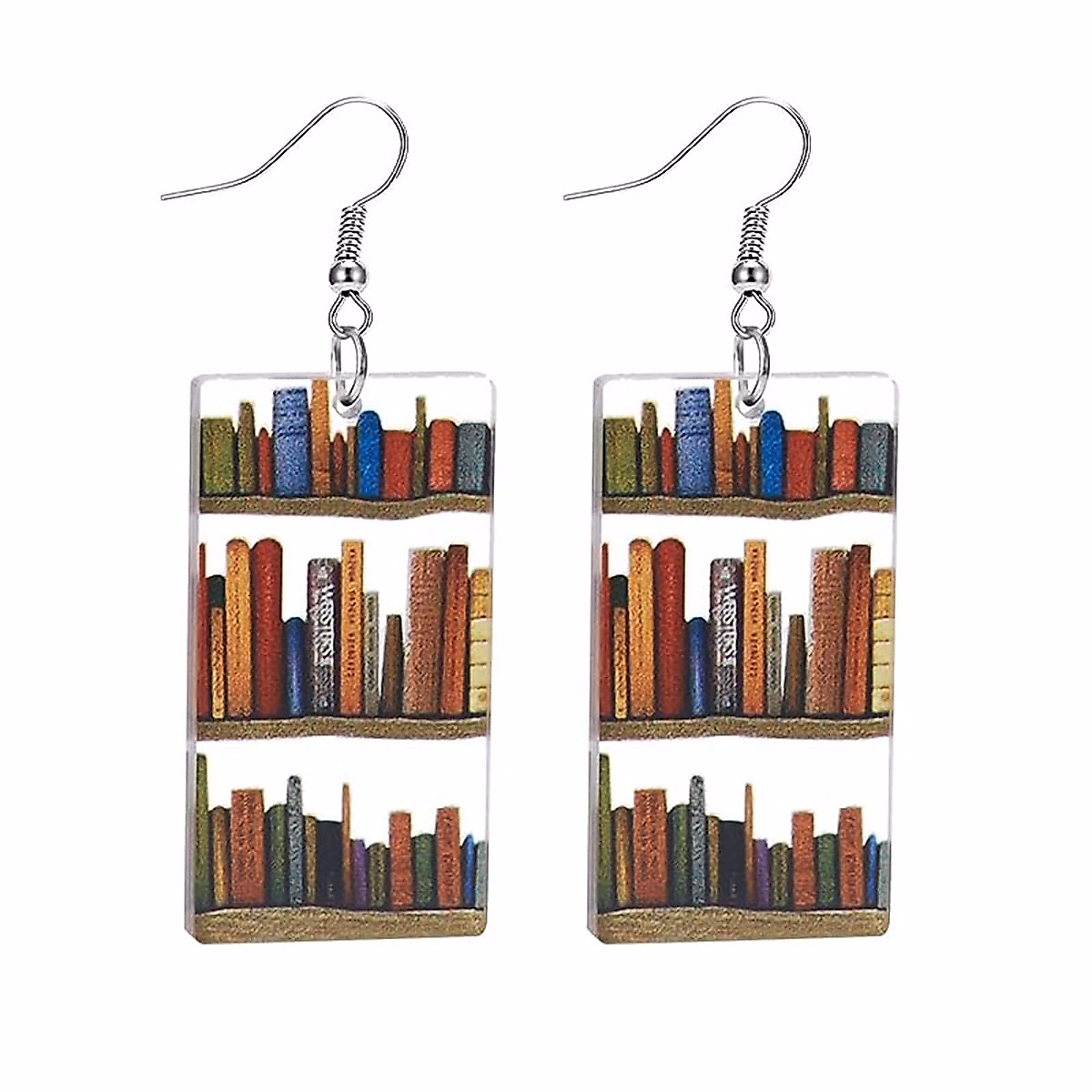 Book Earrings for Women Bookcase Dangle Earrings Unique Book Shelves Patterned Acrylic Dangle Earrings for Book Lovers Gift Teacher's Day Appreciation Jewelry Gifts (Square)