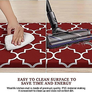 VRINO 0.47 InchThick Kitchen Floor Mat ， Waterproof, Non Slip, Comfortable Standing Kitchen Memory Foam Floor Mats ， for Kitchen, Office, Sink,Red-17.3×47""