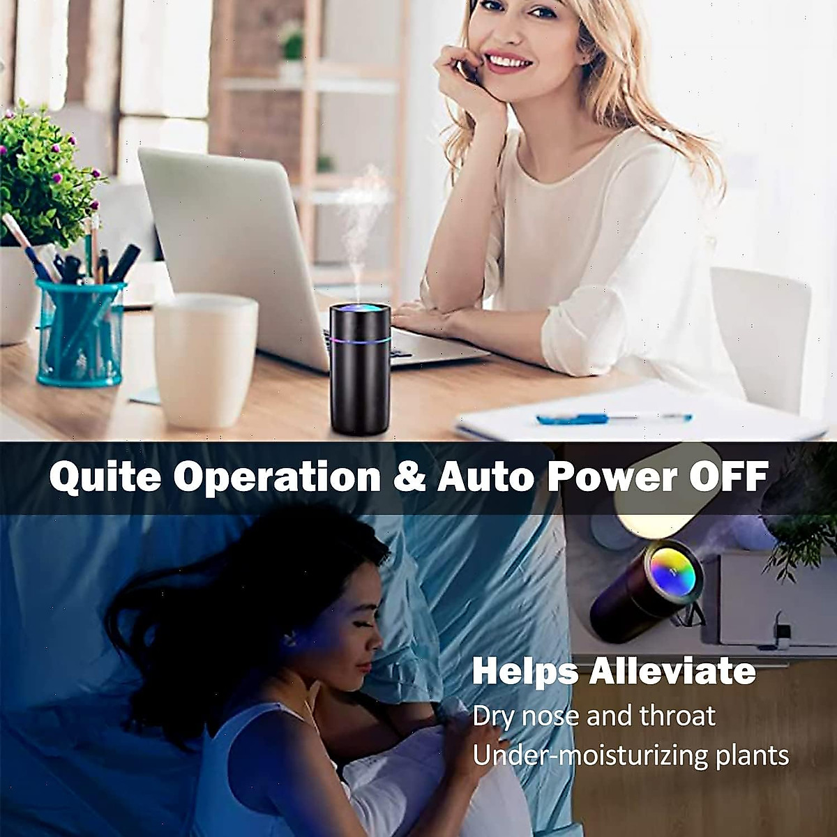 Humidifiers for Bedroom Portable Mini Humidifier with 7-color Lights, Auto Shut-Off Small Desk Humidifier [2 Mist Modes] Super Quiet USB Personal Humidifier for Bedroom, Car, Office, Travel, Plants