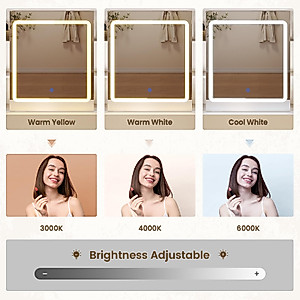 HAUOMS Makeup Vanity with Lights & Sliding Mirror, Vanity Desk with Jewelry Organizer, Glass Cabinet & 5 Drawers, Dressing Table, Modern White