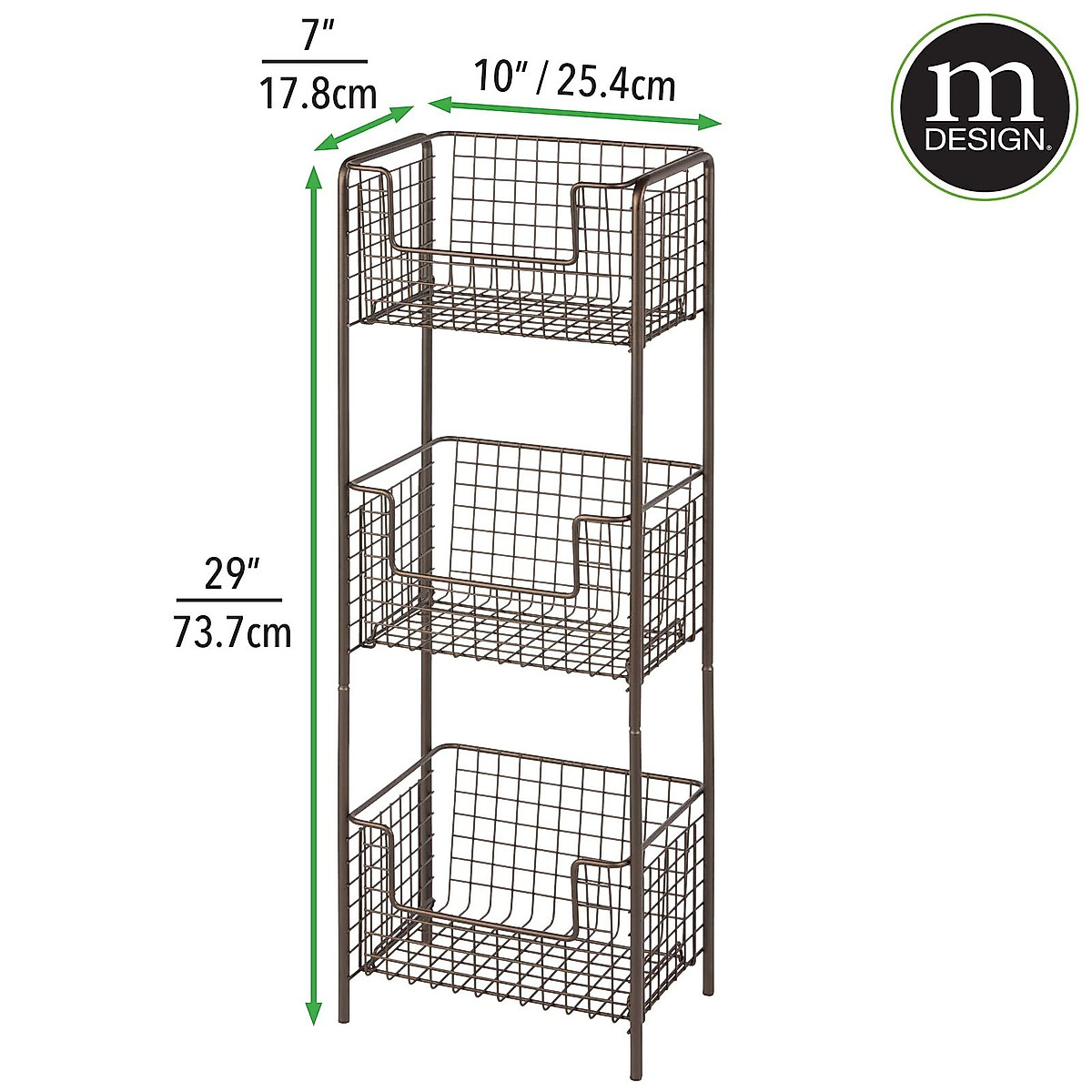 mDesign Steel Freestanding Storage Organizer Tower Rack Basket Shelf, Metal 3-Tier Furniture Unit for Master/Guest Bathroom, Powder Room - Holds Bath Towels, Soap - Concerto Collection - Bronze