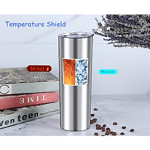 Wzaytia 20 Oz Skinny Tumbler Set, Skinny Stainless Steel Tumbler Set with Lids, Insulated Skinny Slim Water Tumbler for Diy, Silver