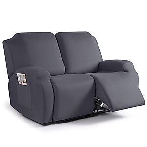 TAOCOCO Recliner Loveseat Slipcover, 2 Pieces Polyester Fabric Stretch Sofa Covers for 2 Seat Reclining Couch, Soft Washable Furniture Protector with Pockets (2 Seat, Dark Gray)