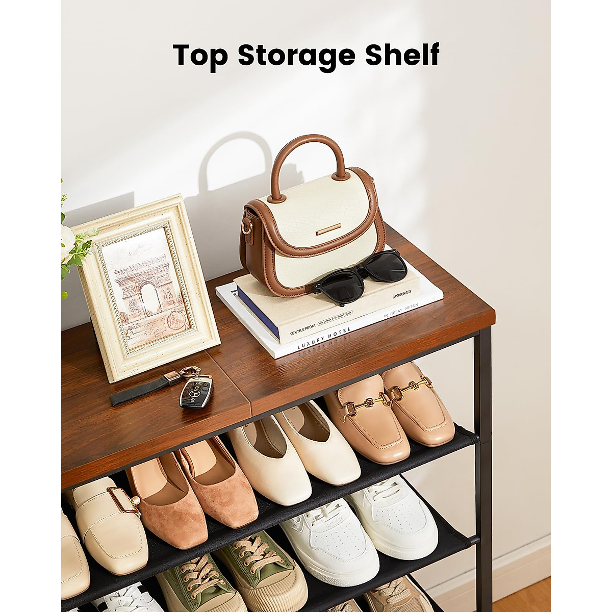 Pipishell 5-Tier Shoe Rack, Large Shoe Stand Rack with Sturdy Wood Grain Finish Top Shelf & Steel Frame, Free-Standing Shoe Organizer for Entryway,Front Door Entrance,Closet,Bedroom,Hallway