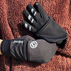 Zensah Convertible Running Mittens and Gloves - Warm Touchscreen Cold Winter Gloves for Women and Men (Black, Medium)