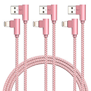 FOXSEA iPhone Charger 10FT, Right Angle Lightning Cable MFi Certified iPhone Charging Cord Nylon Braided Compatible with iPhone 14/13/12/11 Max/Pro Max/Mini/XS/XR/XS/X/8/7/iPad (Pink)