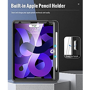 MoKo Case for iPad Air 5th Generation 2022/ iPad Air 4th Generation 2020 10.9 Inch with Pencil Holder, Kickstand, Built-in Screen Protector, Heavy Duty Shockproof Rugged Case for iPad Air 5/4,Black