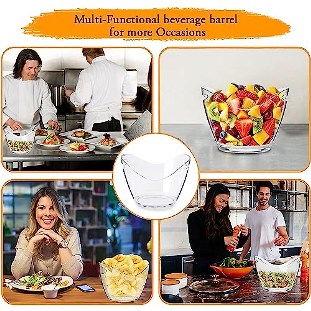 2 Pack 3.5 Liter Acrylic Large Serving Salad Bowl Set with Tong Easy To Carry Handles Design - Snack Bowl Set For Serving Salad, Popcorns, Hosting, Picnics, Parties with Tongs (Pack of 2)