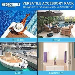 HYDROTOOLS BY SWIMLINE 89033 Premium Free Standing Poolside Valet Towel Rack Adjustable With Water Weighted Base Three Arms Secure Clips For Outdoors & Indoors Pool Patio Poolside Holder Drying Stand