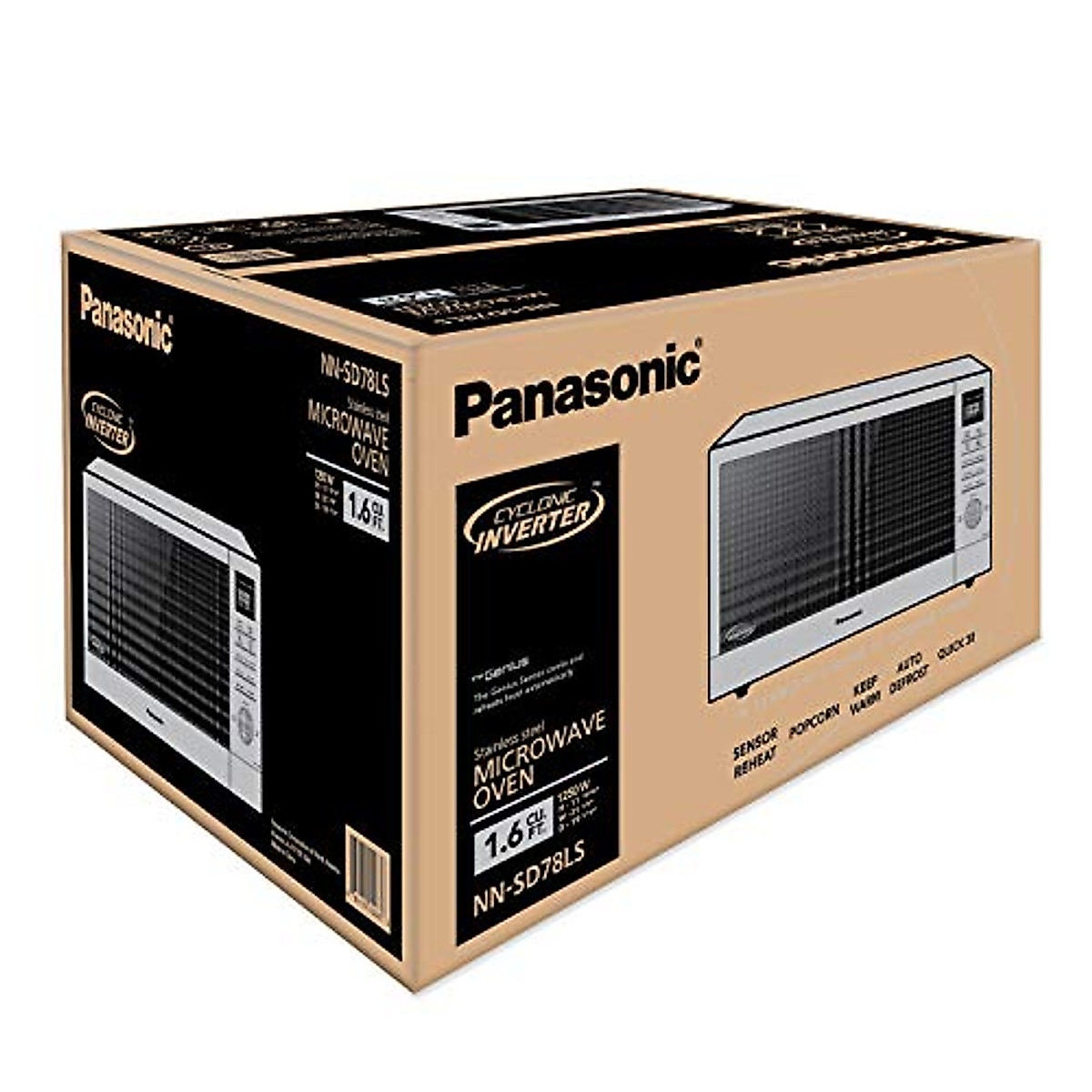 Panasonic NN-SD78LS 1.6 cu.ft Cyclonic Inverter Countertop Microwave Oven 1250Watt Power with Genius Sensor Cooking, cft, 19.44"D x 21.88"W x 11.94"H,Stainless Steel