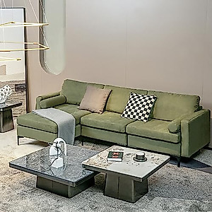 OUDINI L-Shaped Sectional Sofa, Reversible L Shaped Couch, Linen Sectional Couch, W/Reversible Chaise and 2 USB Ports Army for Living Room, Apartment, Small Couches (Green)